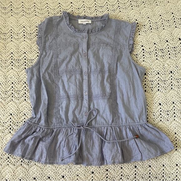 Calligraphie | Tops | Calligraphie Chambray Cotton Peasant Tank Blouse ...